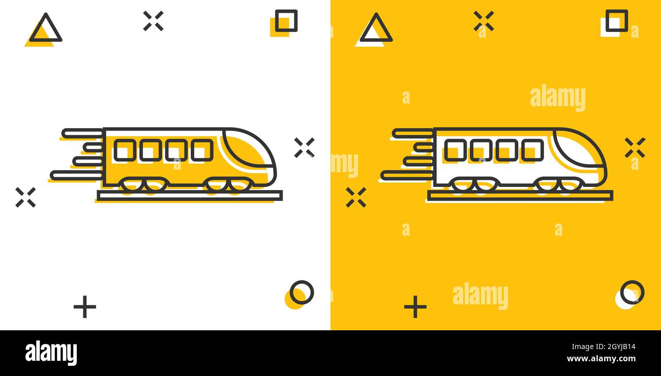 Metro icon in comic style. Train subway cartoon vector illustration on ...