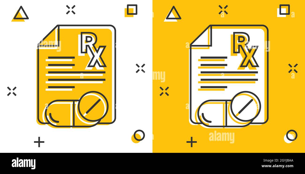 Prescription icon in comic style. Rx document cartoon vector ...