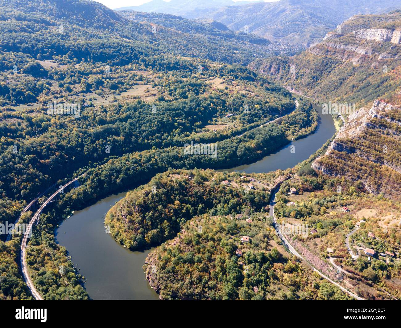 Aerial view of Iskar river Gorge, Balkan Mountains, Sofia Region ...