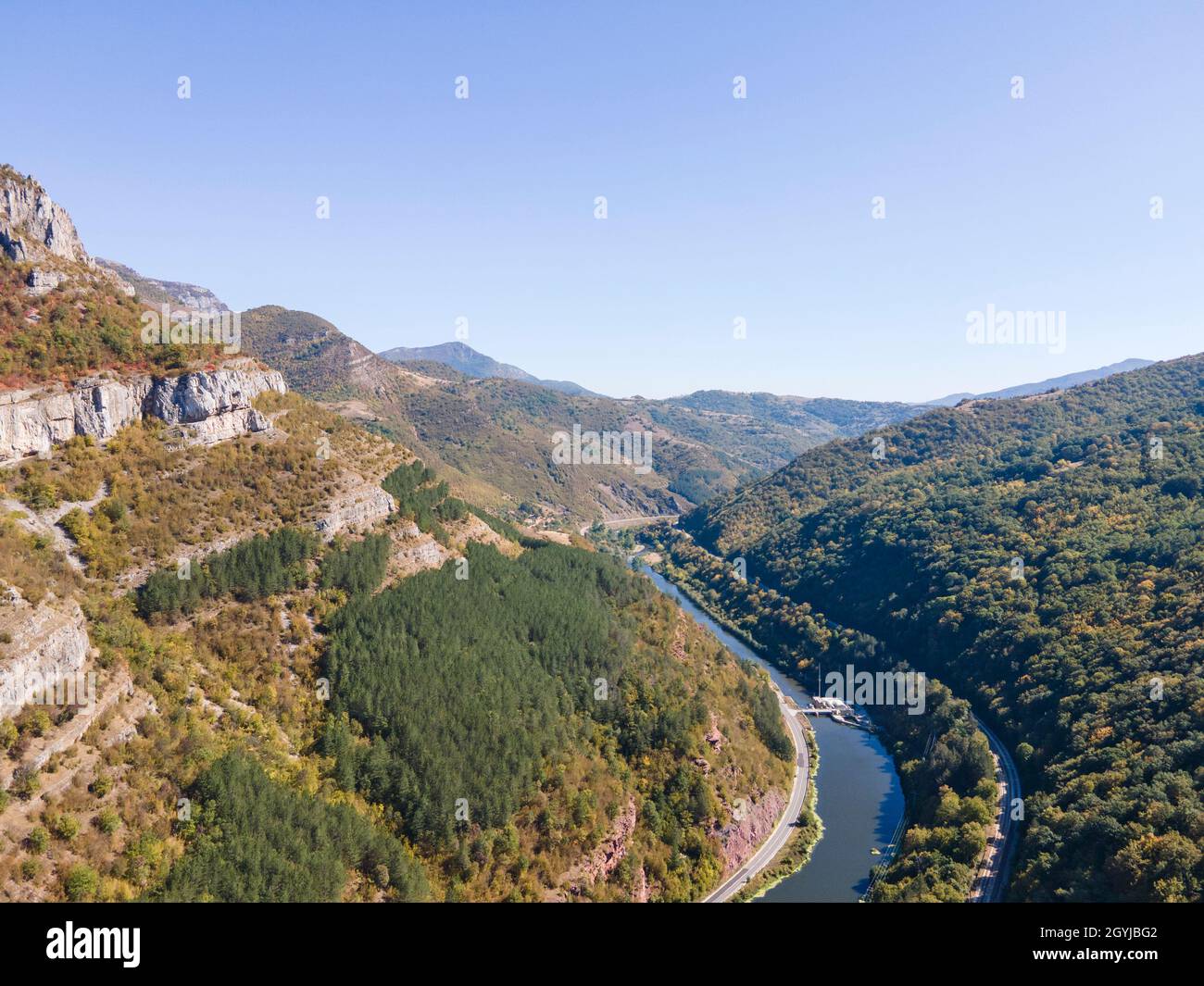 Aerial view of Iskar river Gorge, Balkan Mountains, Sofia Region ...