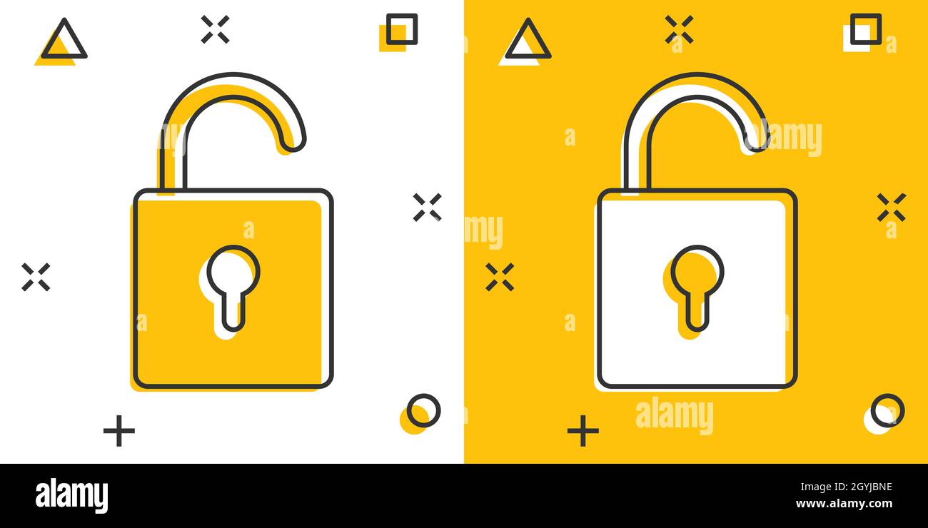 Padlock icon in comic style. Lock cartoon vector illustration on white ...