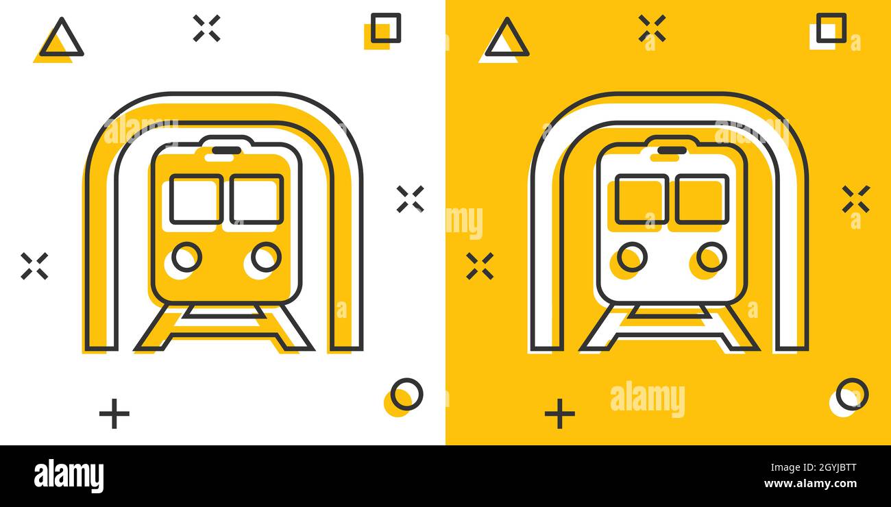 Metro icon in comic style. Train subway cartoon vector illustration on ...