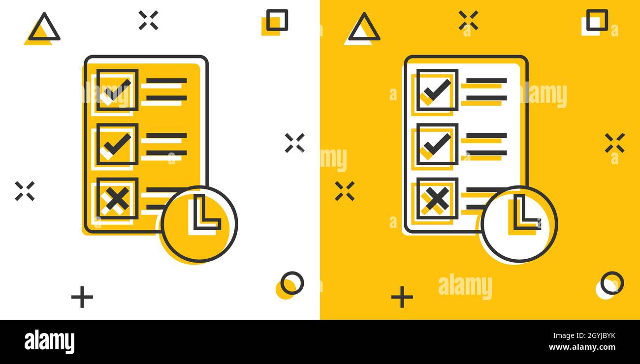 Contract time icon in comic style. Document with clock cartoon vector ...