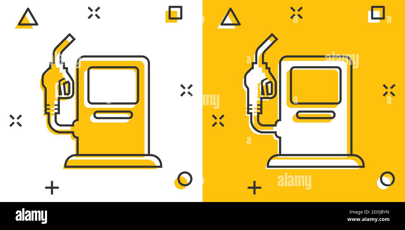 Fuel pump icon in comic style. Gas station cartoon sign vector ...