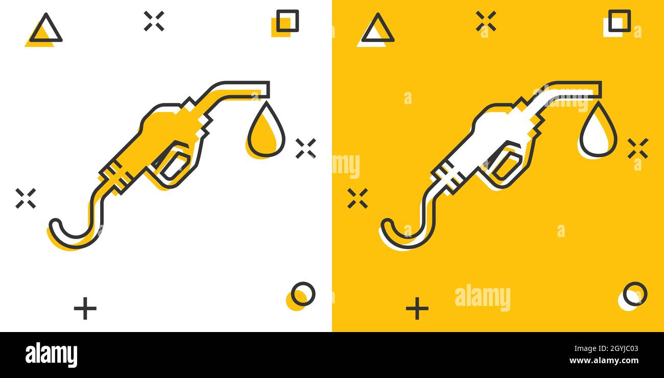 Fuel pump icon in comic style. Gas station cartoon sign vector ...