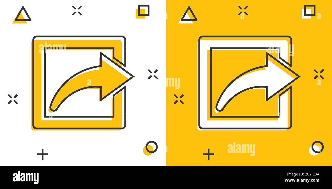 Share button icon in comic style. Arrow cartoon sign vector ...