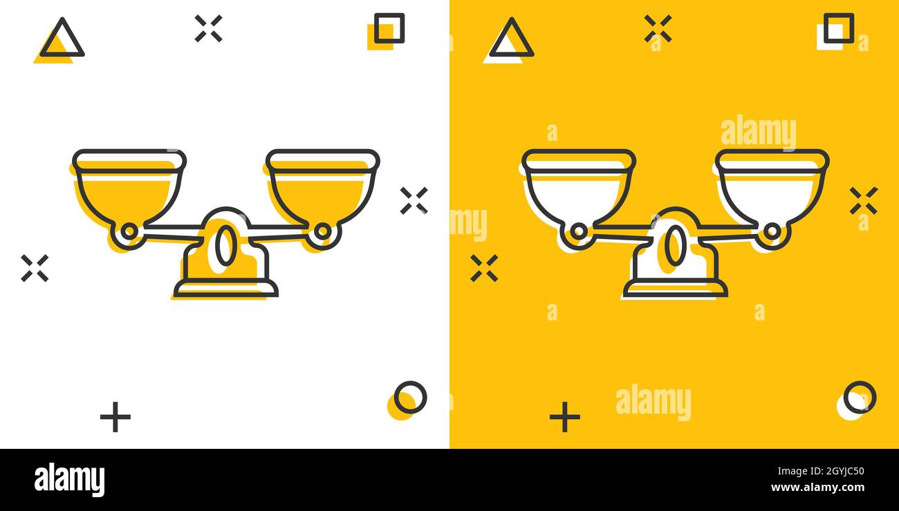 Scale balance icon in comic style. Justice cartoon vector illustration ...