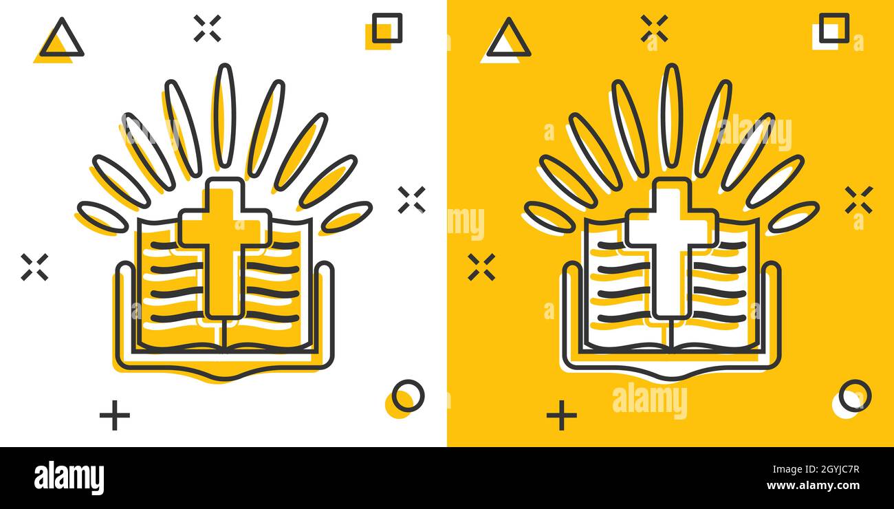 Bible book icon in comic style. Church faith cartoon vector ...