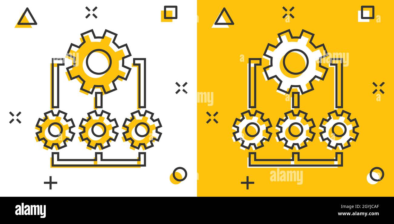 Improvement icon in comic style. Gear project cartoon vector ...