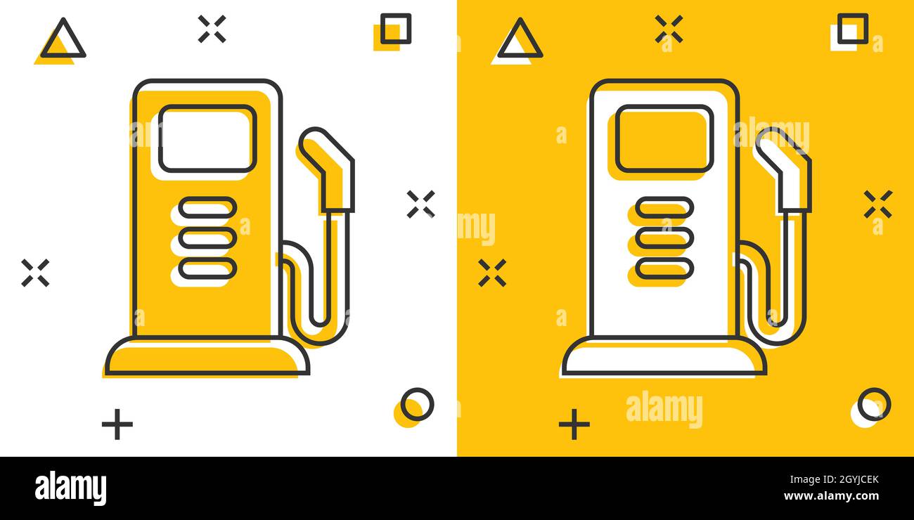 Fuel pump icon in comic style. Gas station cartoon sign vector ...