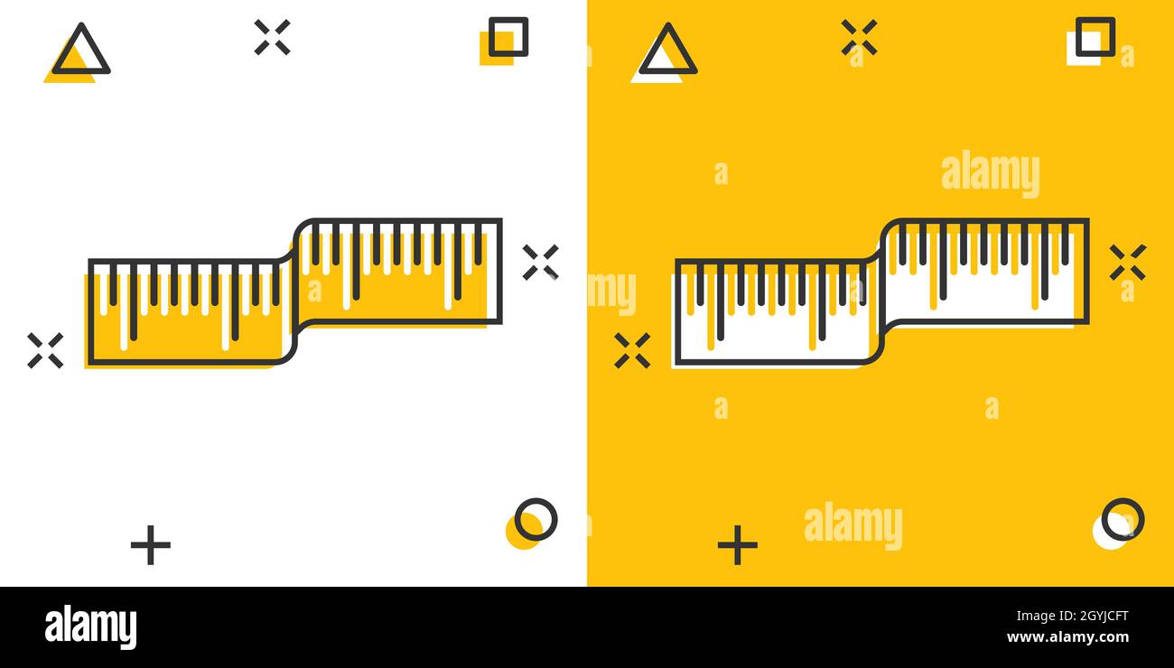 Measure tape icon in comic style. Ruler cartoon sign vector ...