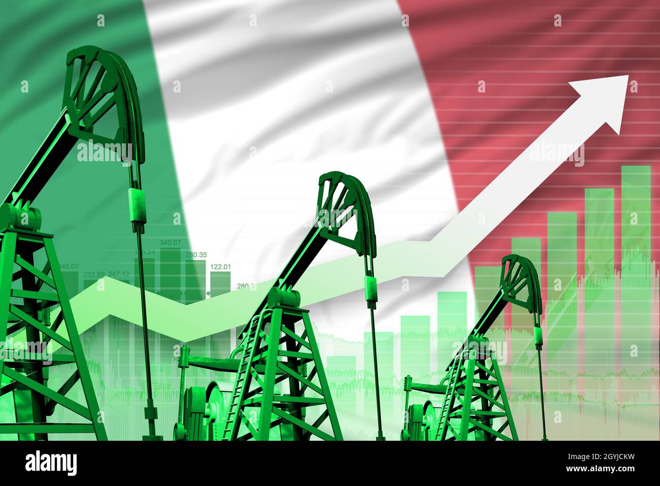 Italy oil industry concept, industrial illustration - rising up chart ...