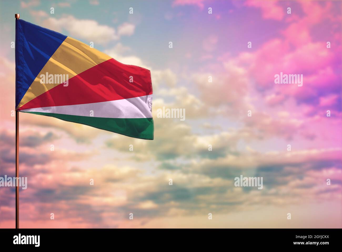 Fluttering Seychelles flag mockup with the place for your text on ...