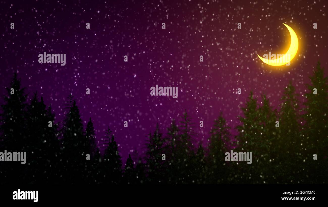 woods at night, snow with colorful sky - christmas theme , cgi abstract ...