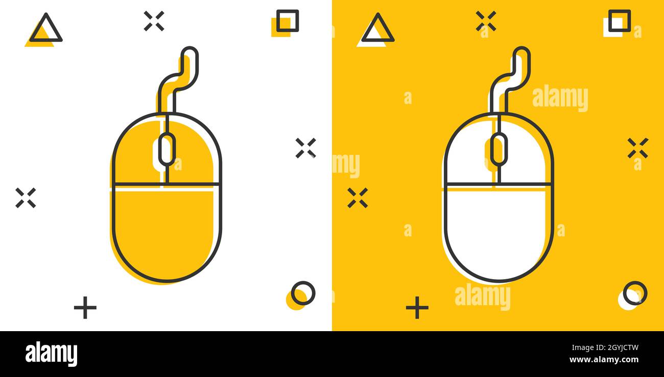 Computer mouse icon in comic style. Cursor cartoon vector illustration ...