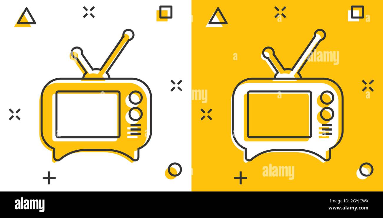 Tv icon in comic style. Television cartoon sign vector illustration on ...