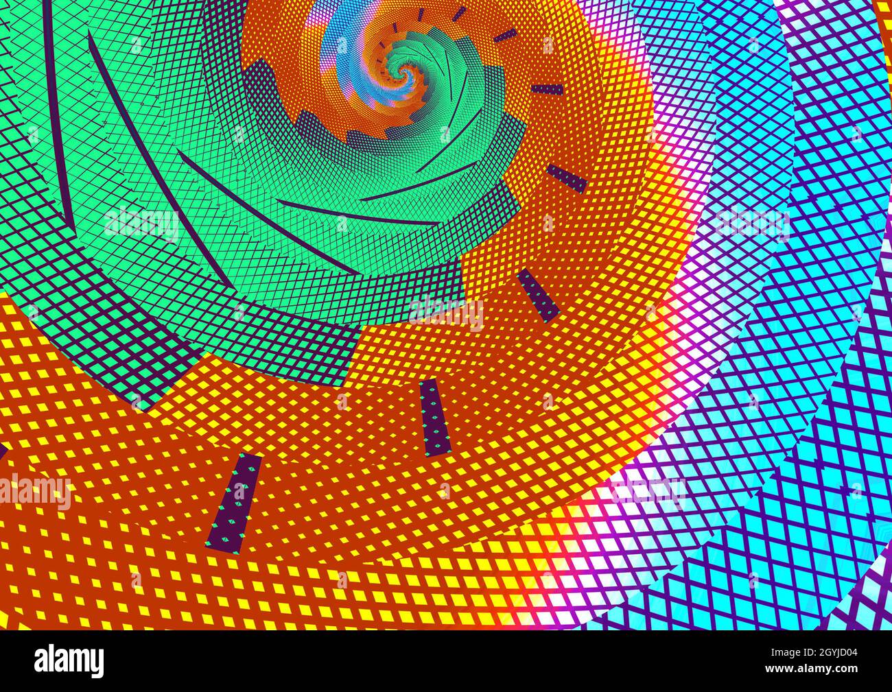 Abstract pattern of a spiral glitch trippy colors background Stock ...