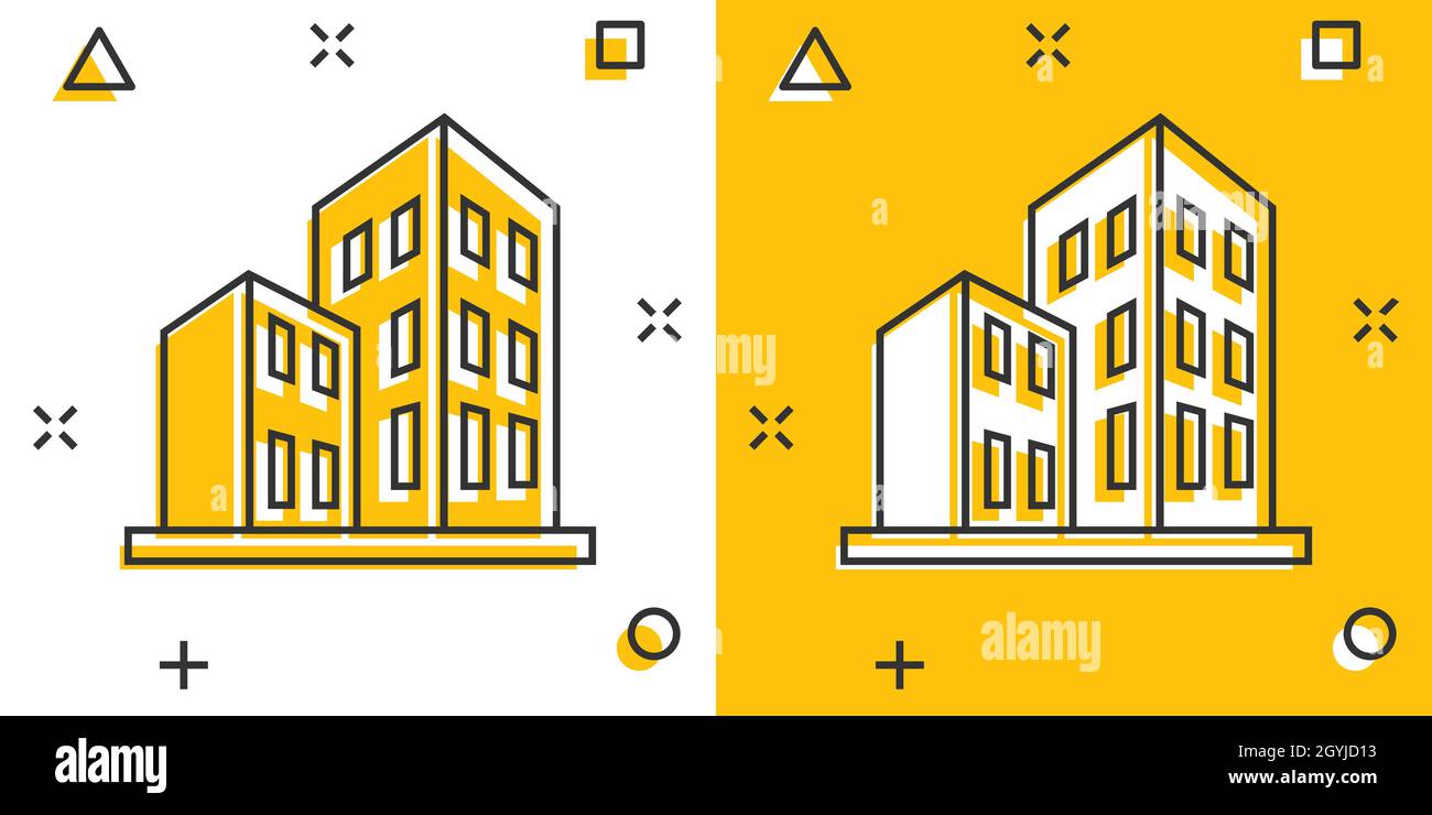 Building icon in comic style. Skyscraper cartoon vector illustration on ...