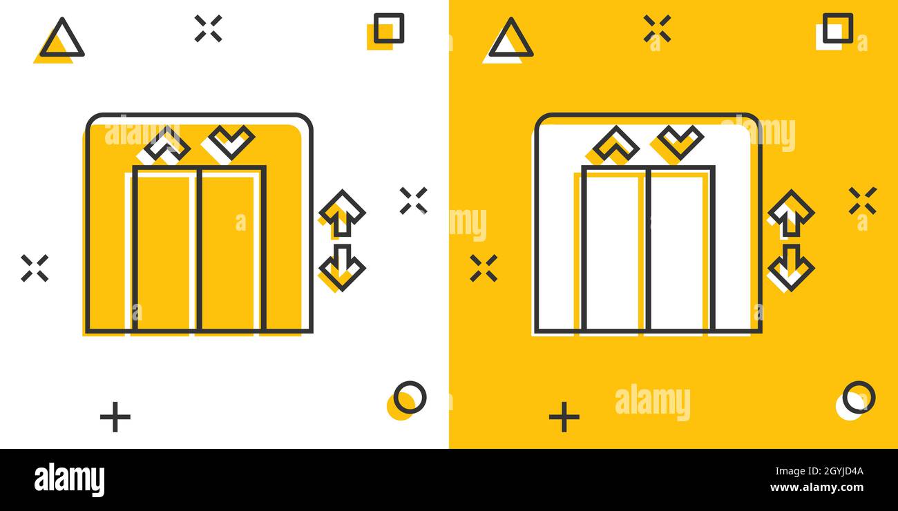 Elevator icon in comic style. Lift cartoon vector illustration on white ...