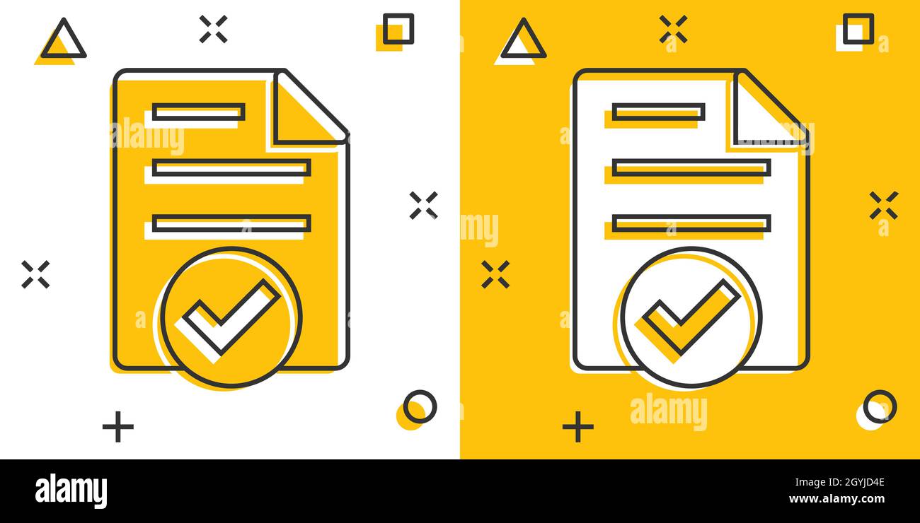 Document accepted icon in comic style. Correct cartoon vector ...