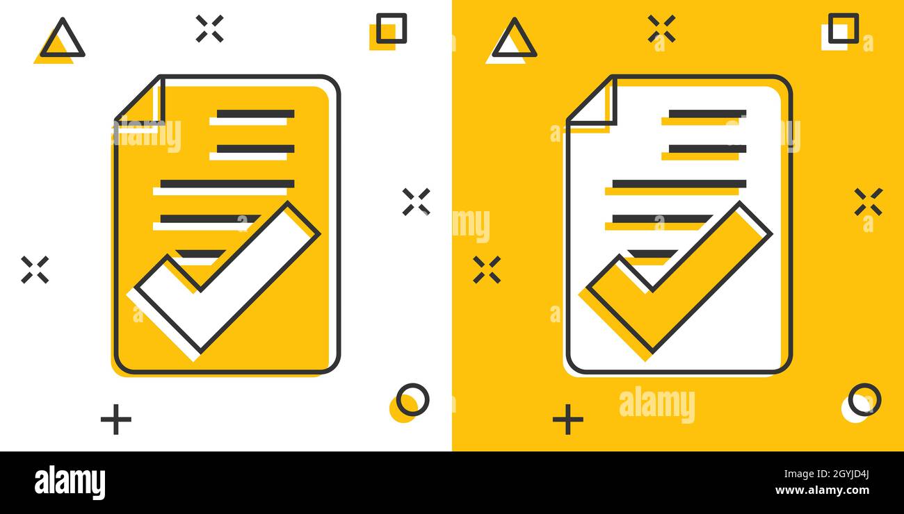 Approved document icon in comic style. Authorize cartoon vector ...