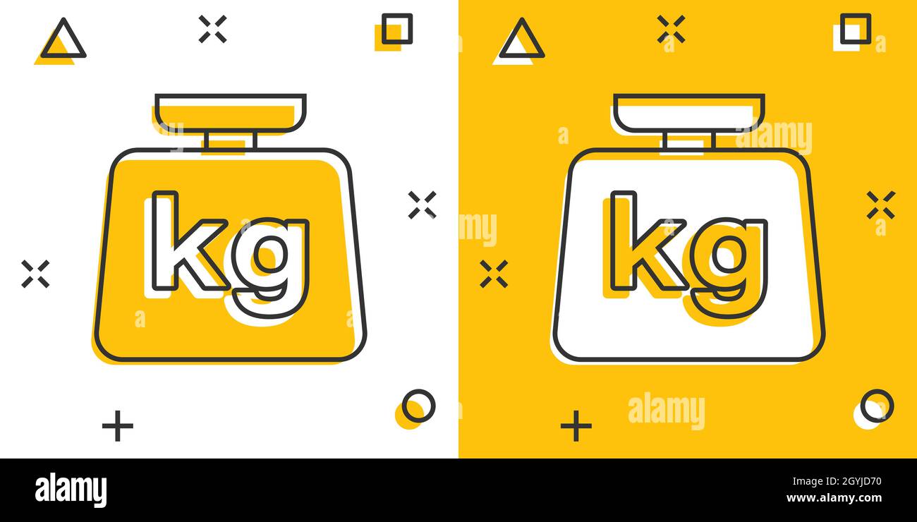 Scale icon in comic style. Kilogram dumbbell cartoon vector ...