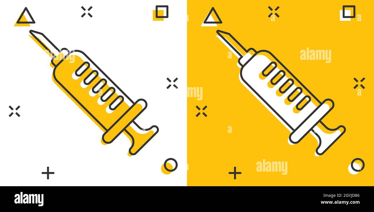 Syringe icon in comic style. Inject needle cartoon vector illustration ...