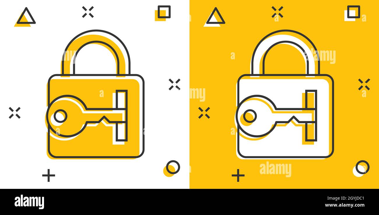 Locker icon in comic style. Padlock password cartoon vector ...