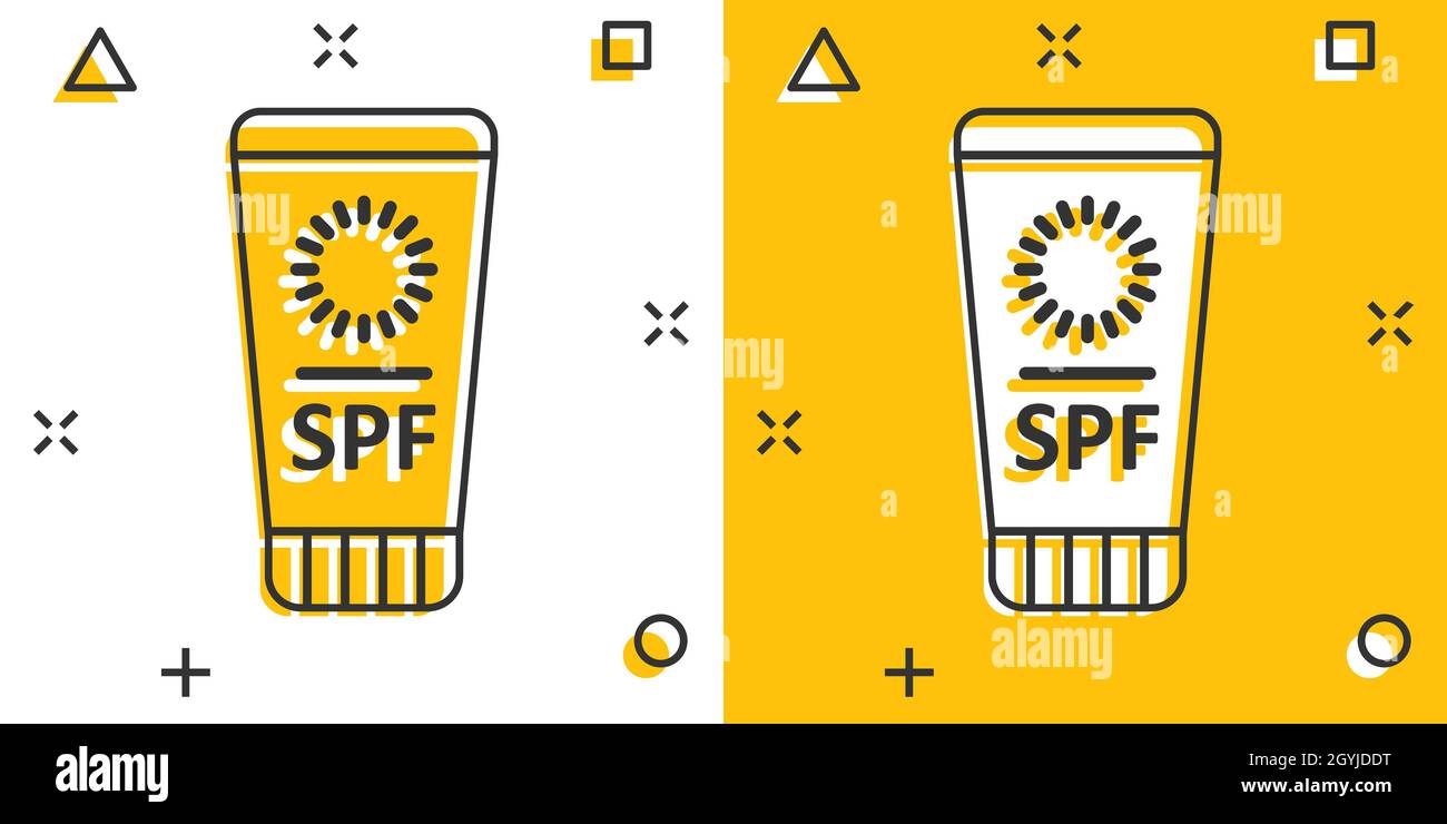 Sun protection icon in comic style. Sunblock cream cartoon vector ...