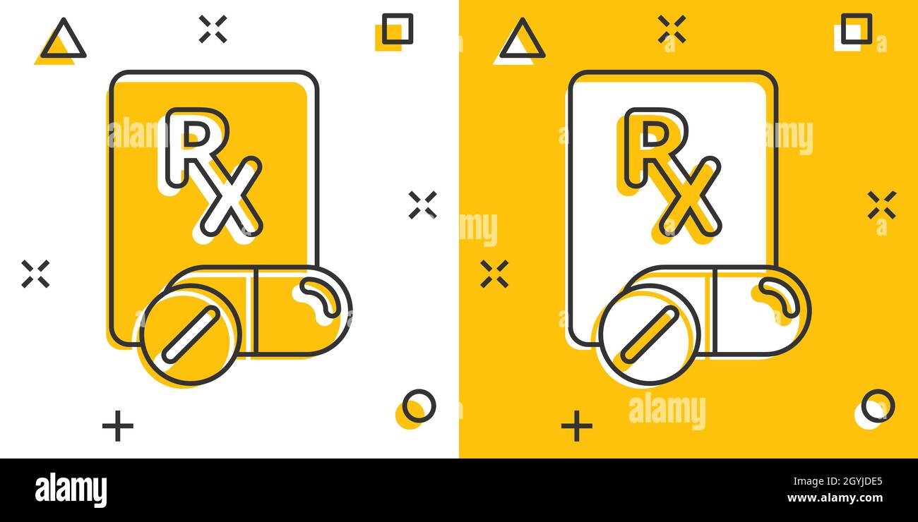 Prescription icon in comic style. Rx document cartoon vector ...