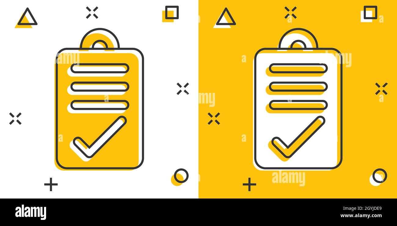 Document checkbox icon in comic style. Test cartoon vector illustration ...