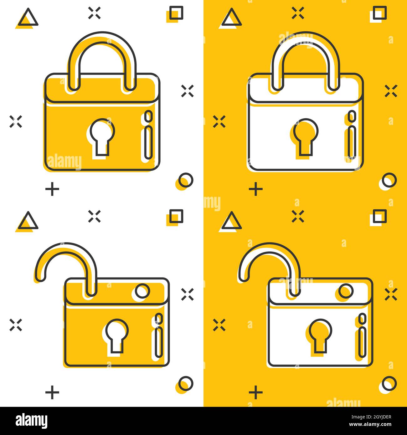 Locker icon in comic style. Padlock password cartoon vector ...