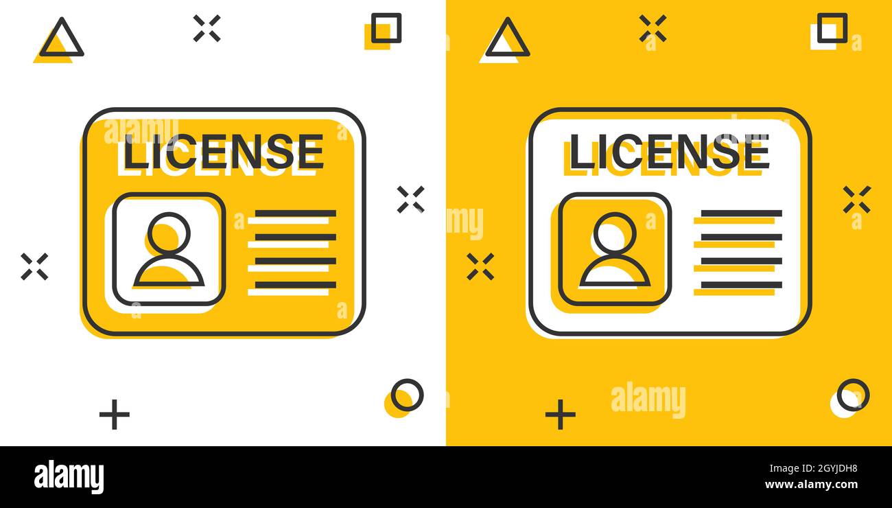 Driver license icon in comic style. Id card cartoon vector illustration ...