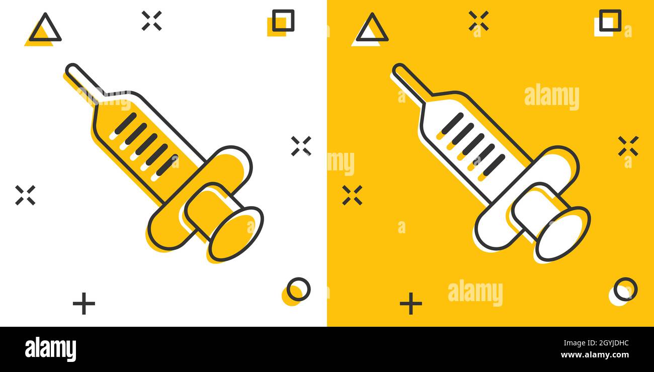 Syringe icon in comic style. Inject needle cartoon vector illustration ...
