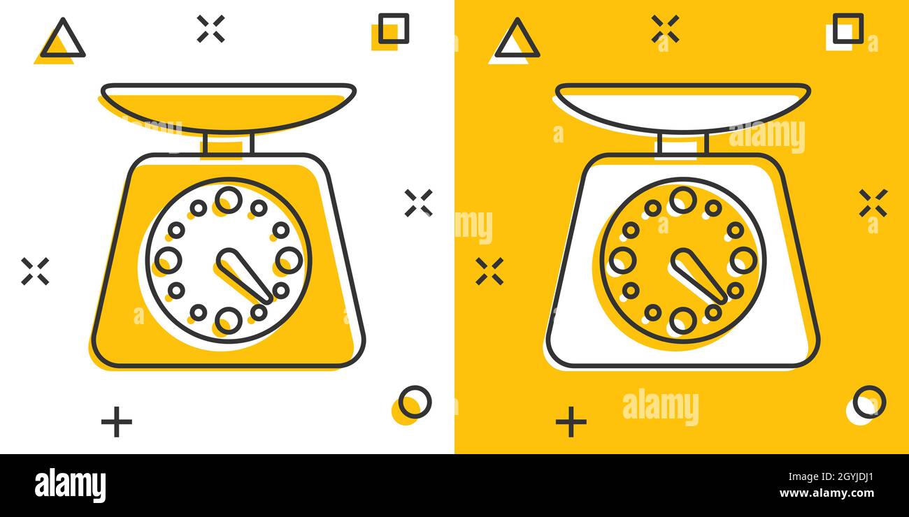 Scale icon in comic style. Kilogram dumbbell cartoon vector ...