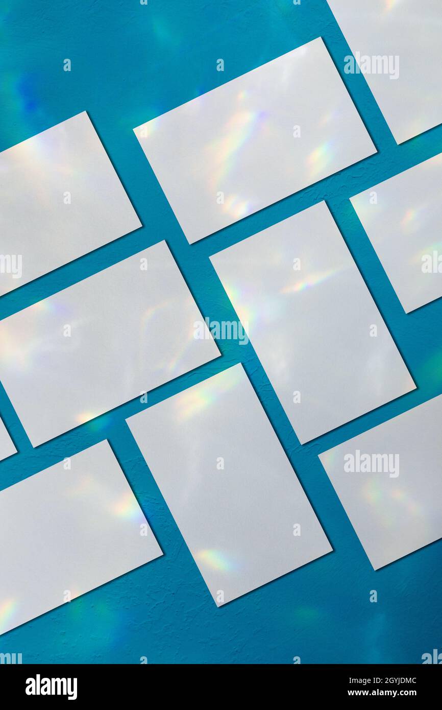 Many empty rectangle poster mockup on blue background Stock Photo - Alamy