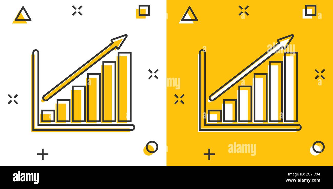 Chart graph icon in comic style. Arrow grow cartoon vector illustration ...
