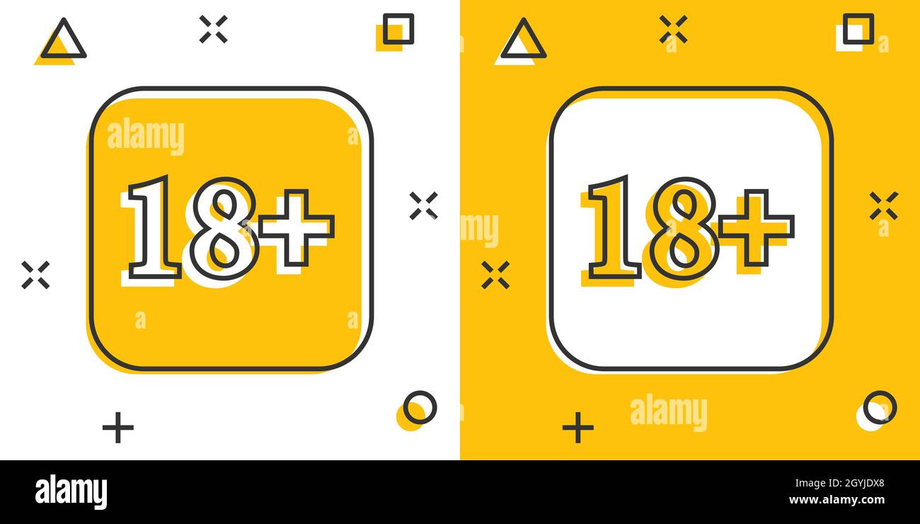 18 plus icon in comic style. Adult only cartoon vector illustration on ...