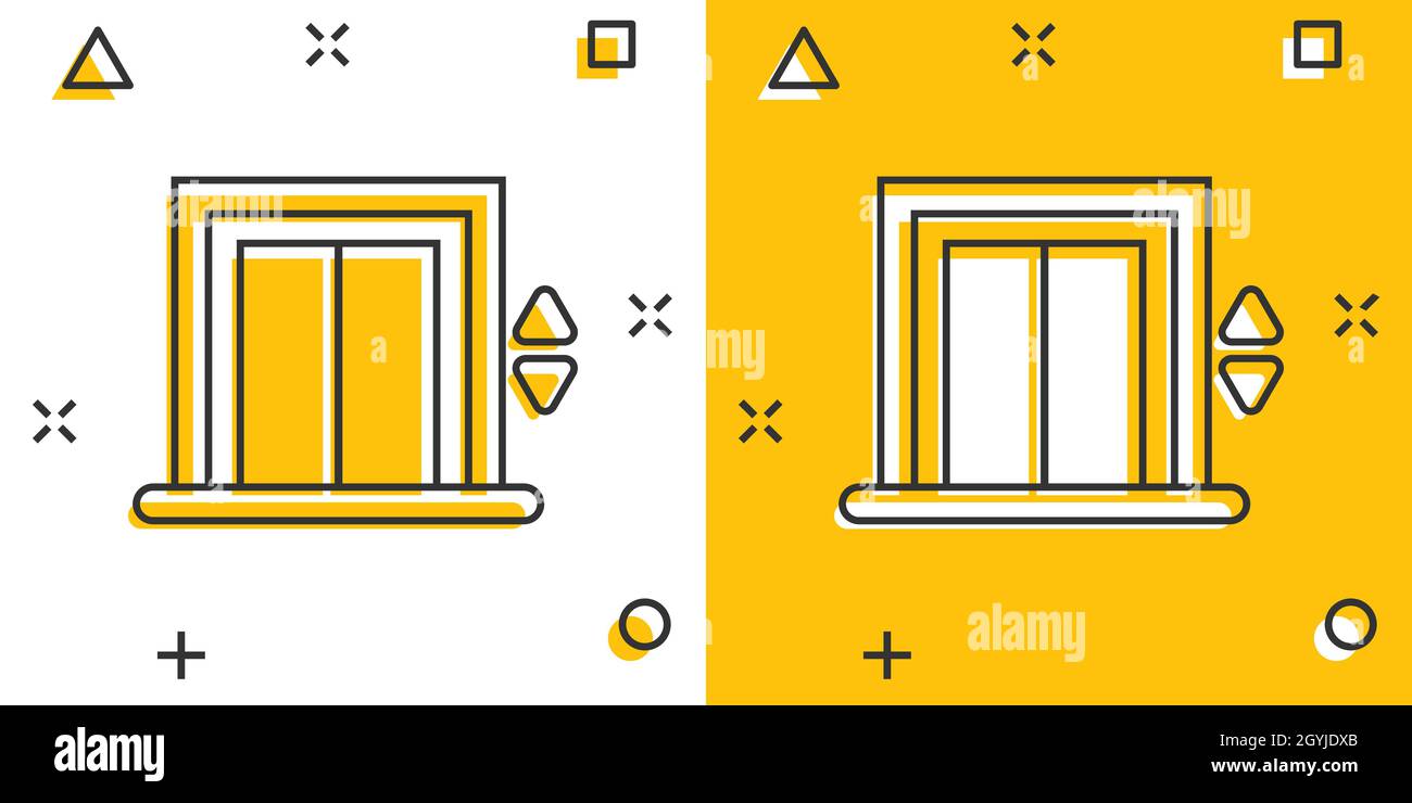 Elevator icon in comic style. Lift cartoon vector illustration on white ...