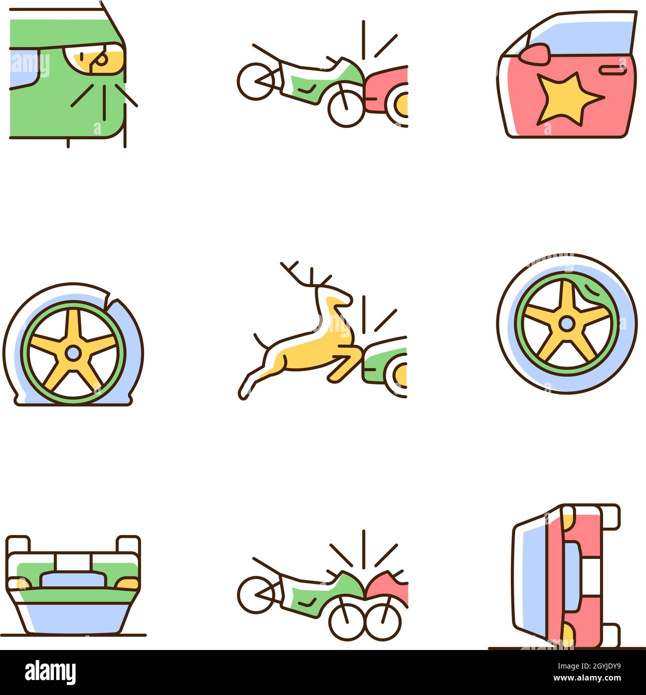 Common car crashes RGB color icons set Stock Vector Image & Art - Alamy