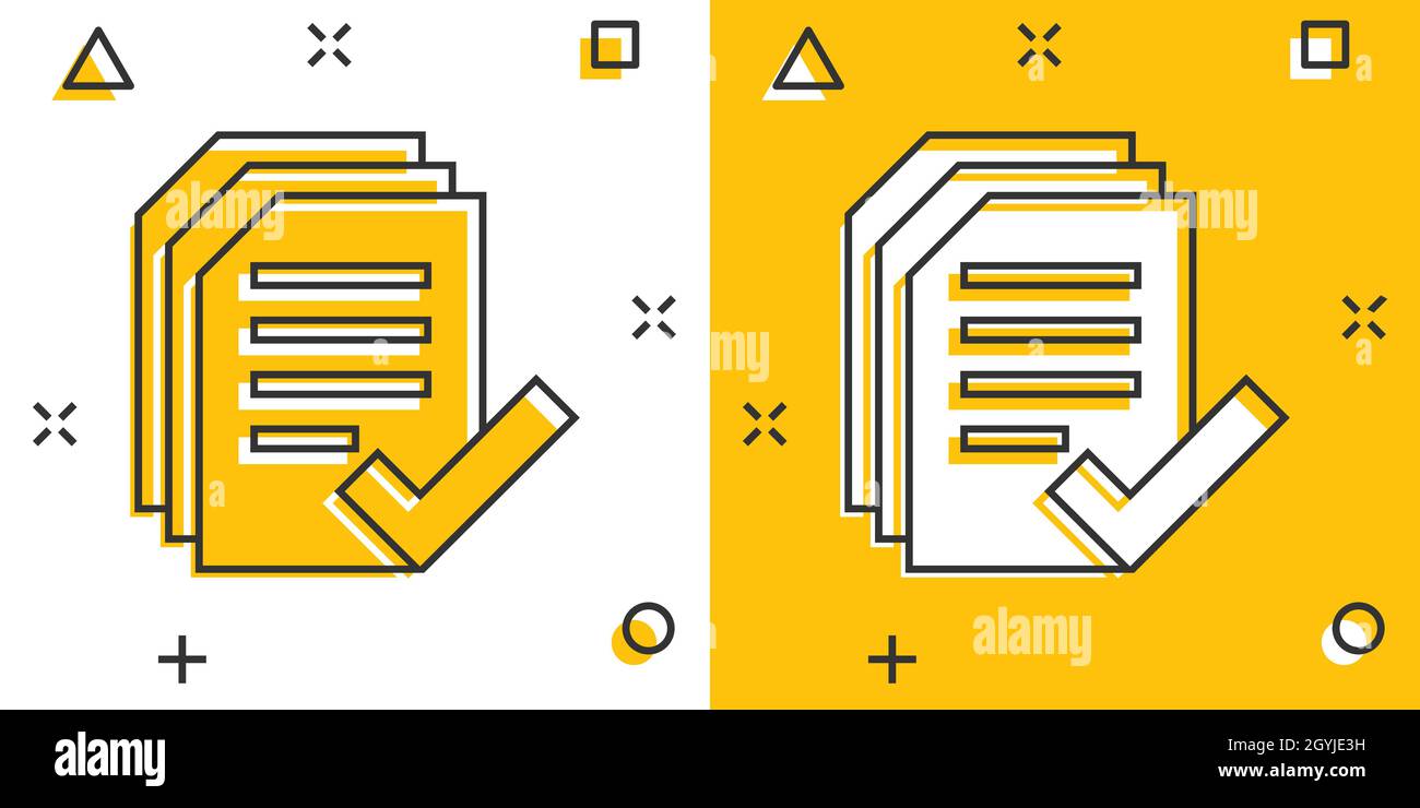 Approved document icon in comic style. Authorize cartoon vector ...