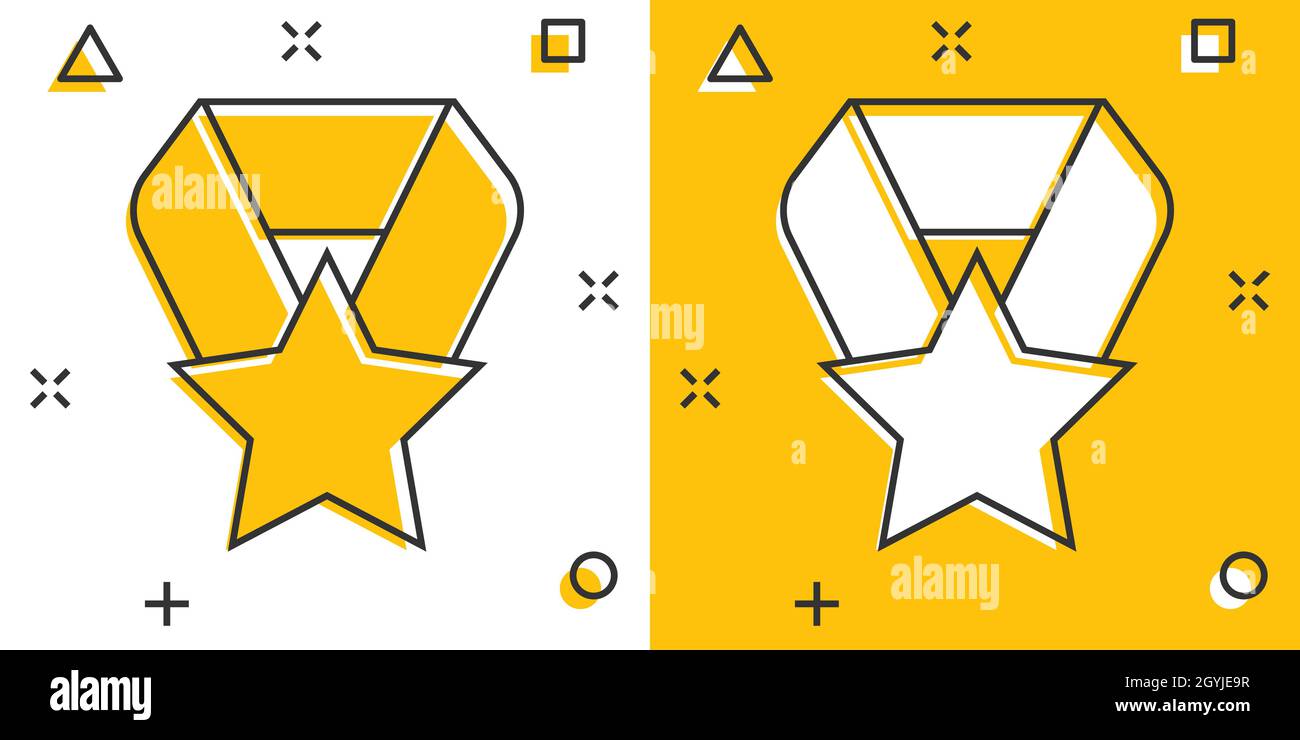 Medal icon in comic style. Prize cartoon sign vector illustration on ...