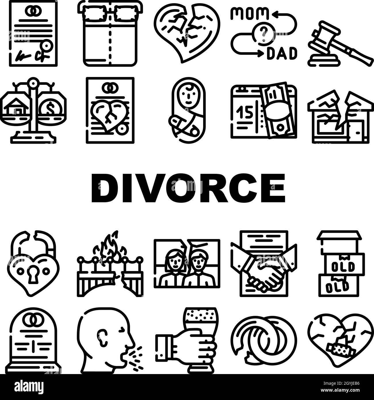 Divorce Couple Canceling Marriage Icons Set Vector Stock Vector Image ...