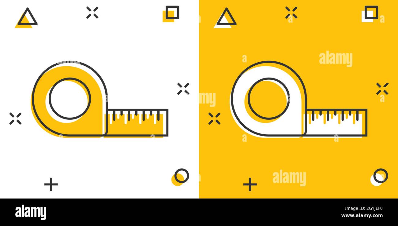 Measure tape icon in comic style. Ruler cartoon sign vector ...
