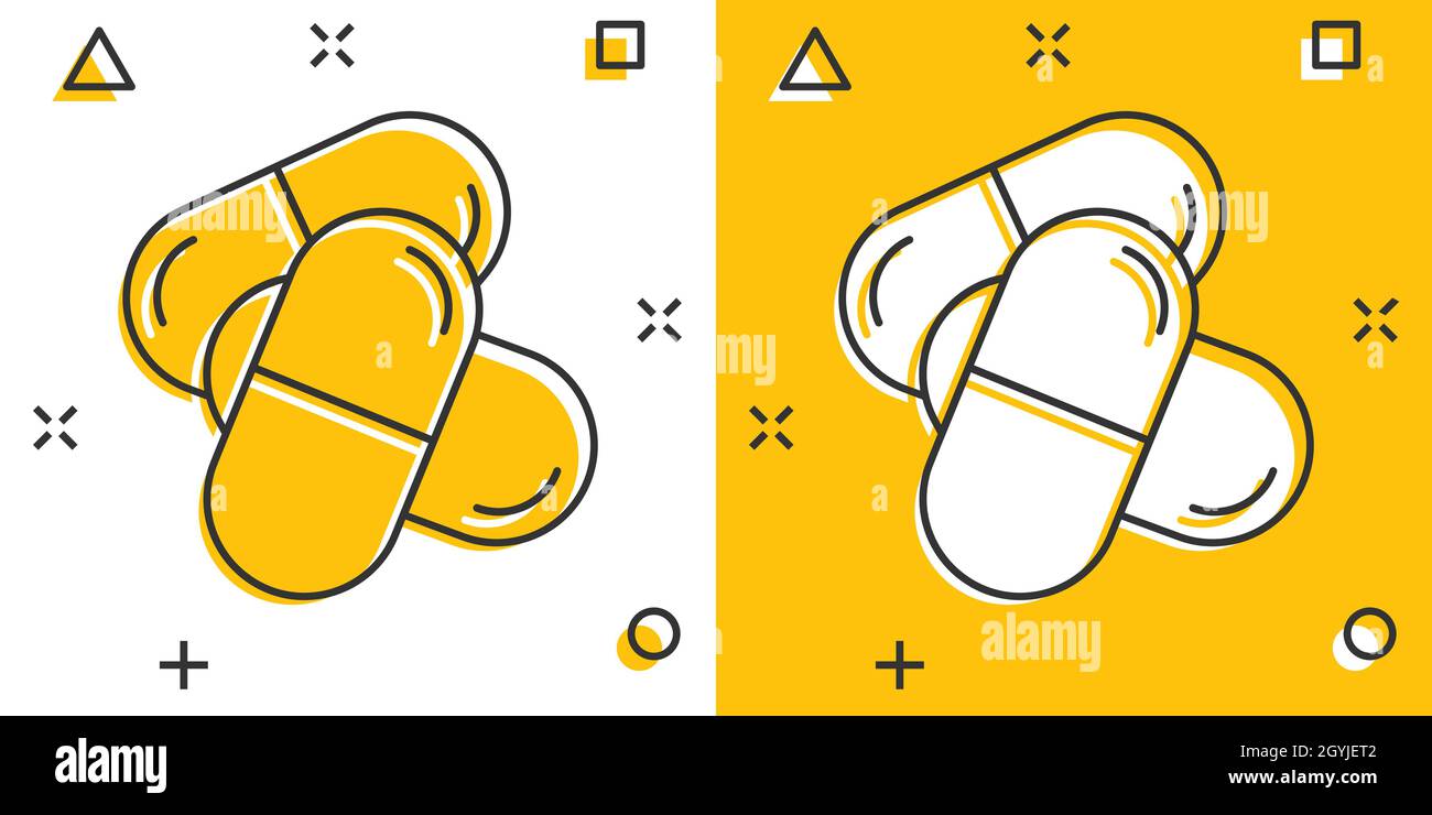 Pill capsule icon in comic style. Drugs cartoon vector illustration on ...