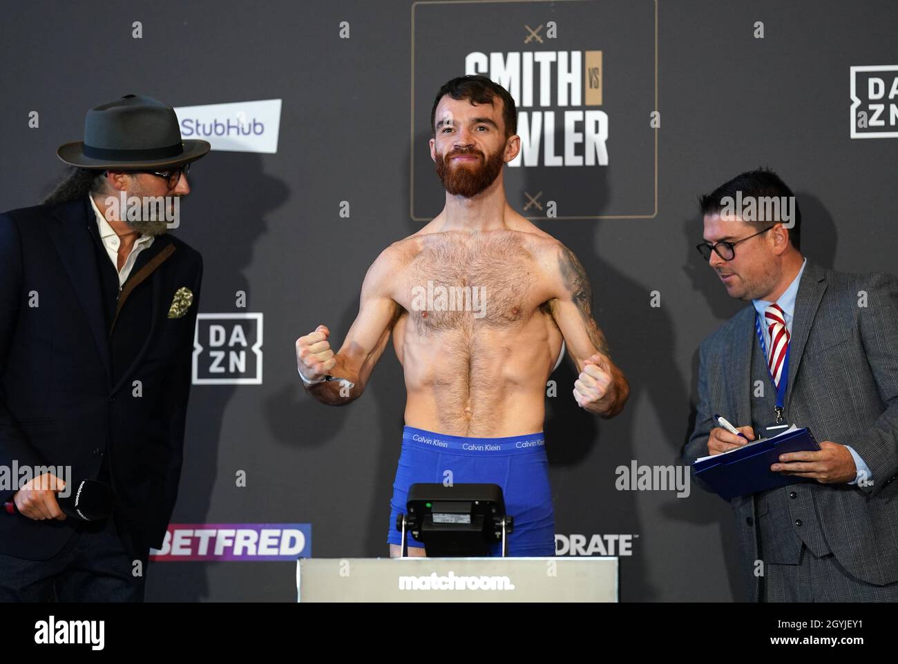 Luke Willis during a public weigh-in at the Hilton Liverpool City ...