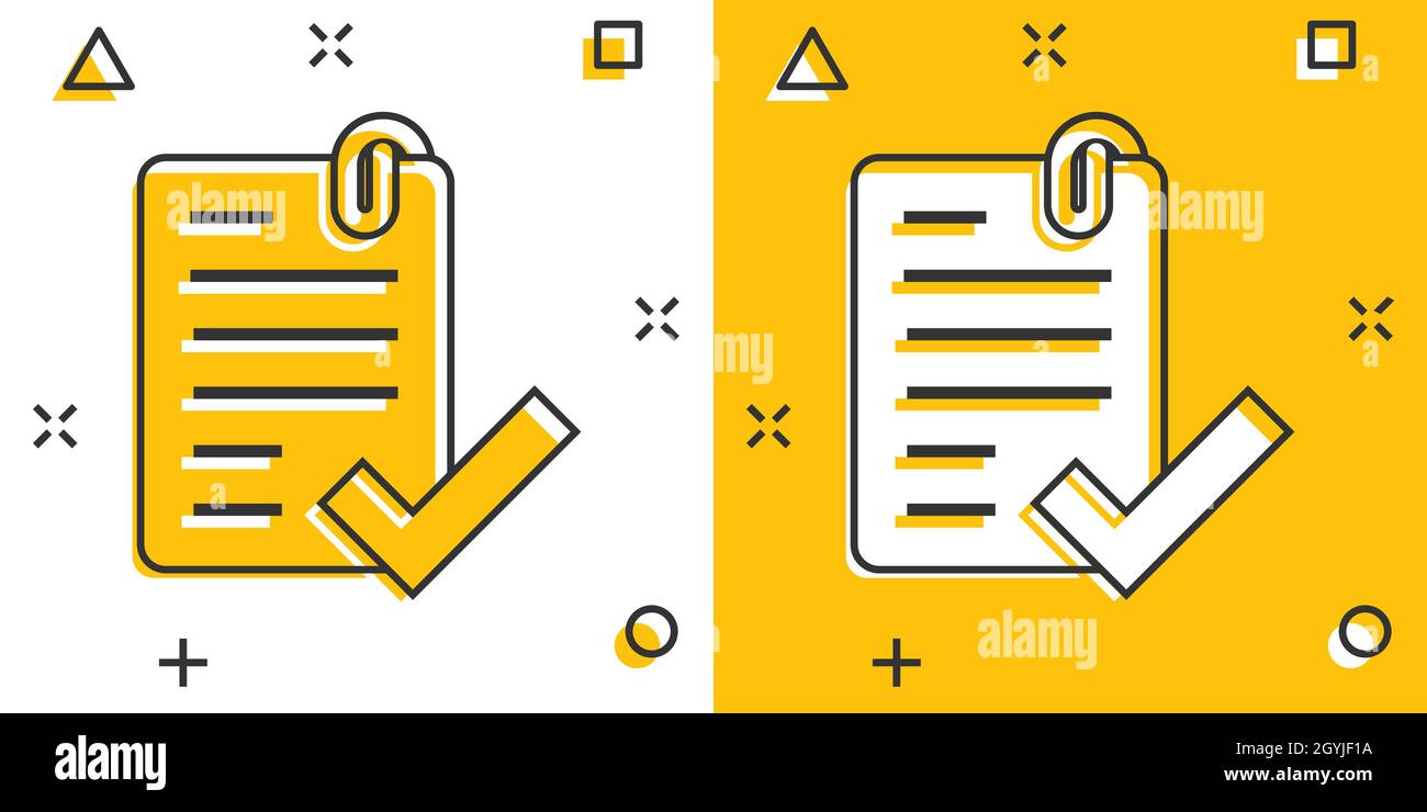 Approved document icon in comic style. Authorize cartoon vector ...