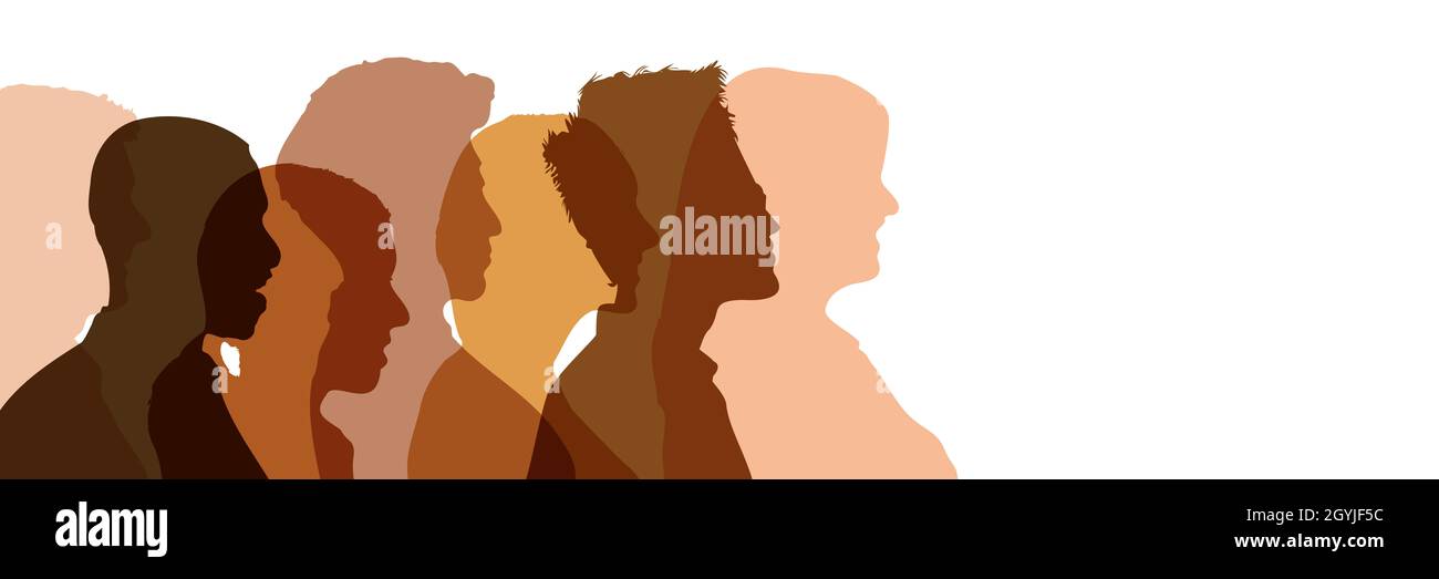 People in profile of many skin colors as a diversity and solidarity ...