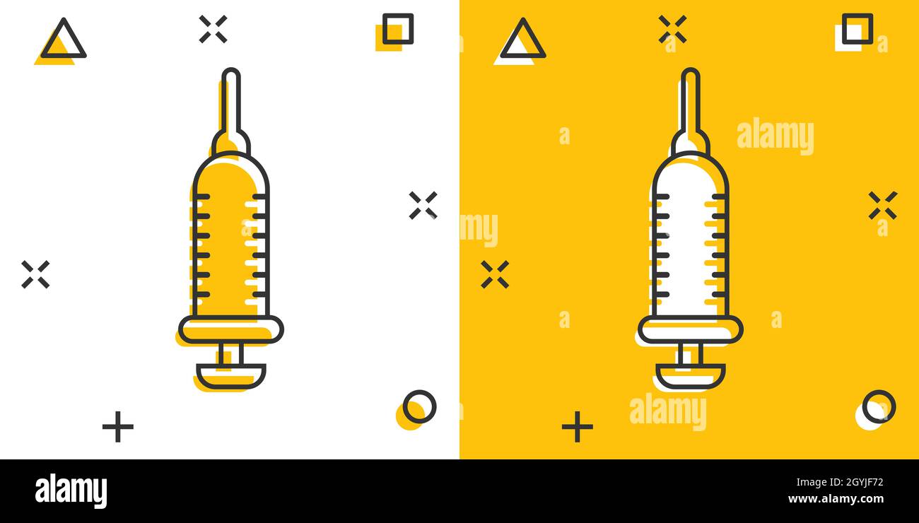 Syringe icon in comic style. Inject needle cartoon vector illustration ...