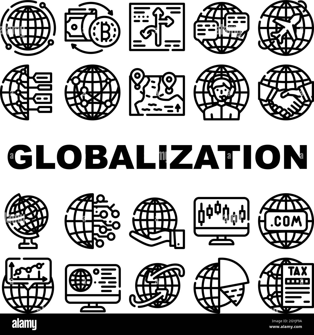 Globalization Worldwide Business Icons Set Vector Stock Vector Image ...